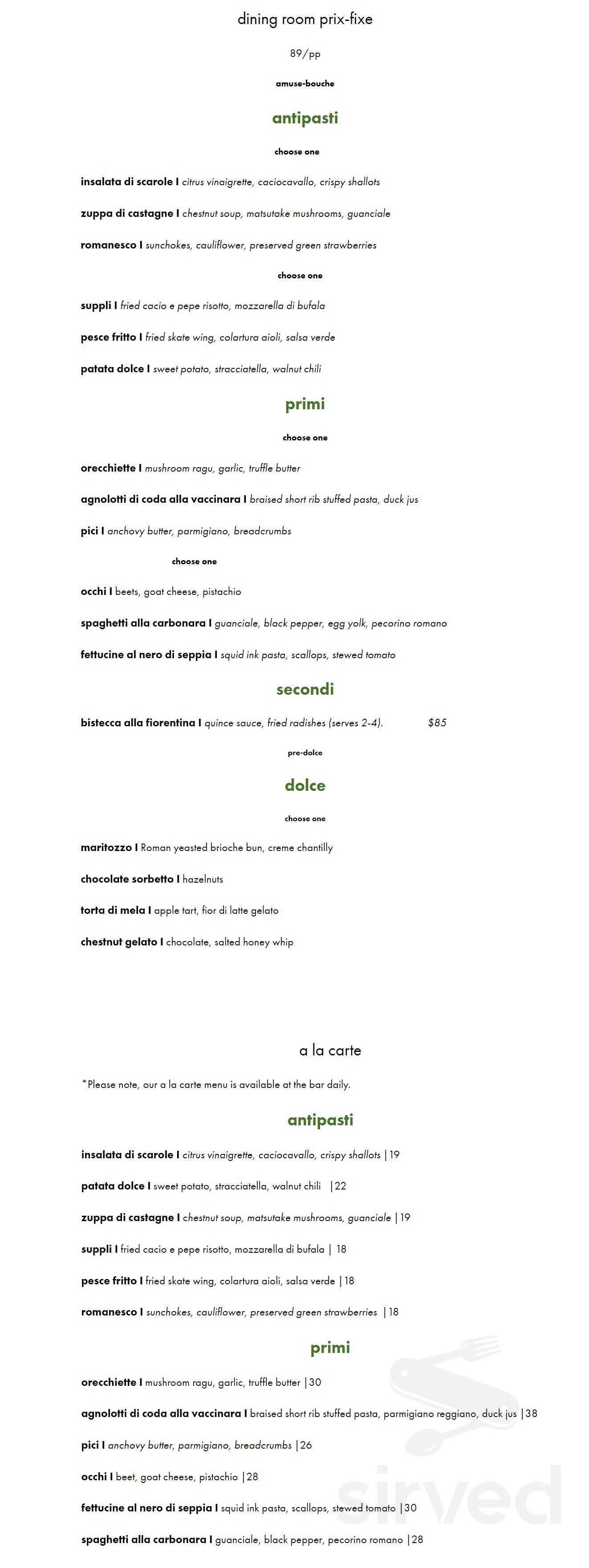 Forsythia menu in New York, New York, USA