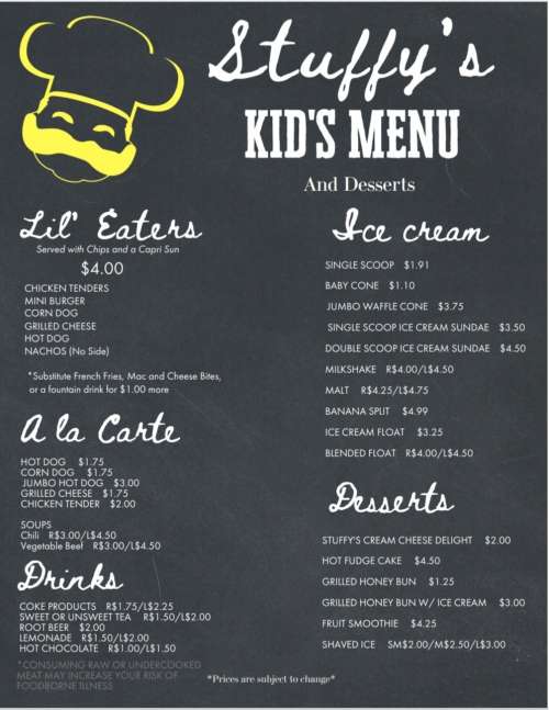 Stuffy's Frosty Jug menu in Dickson, Tennessee, USA