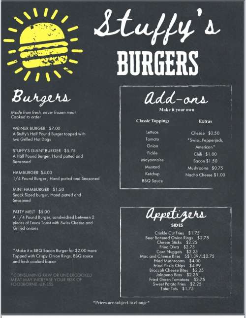 Stuffy's Frosty Jug menu in Dickson, Tennessee, USA