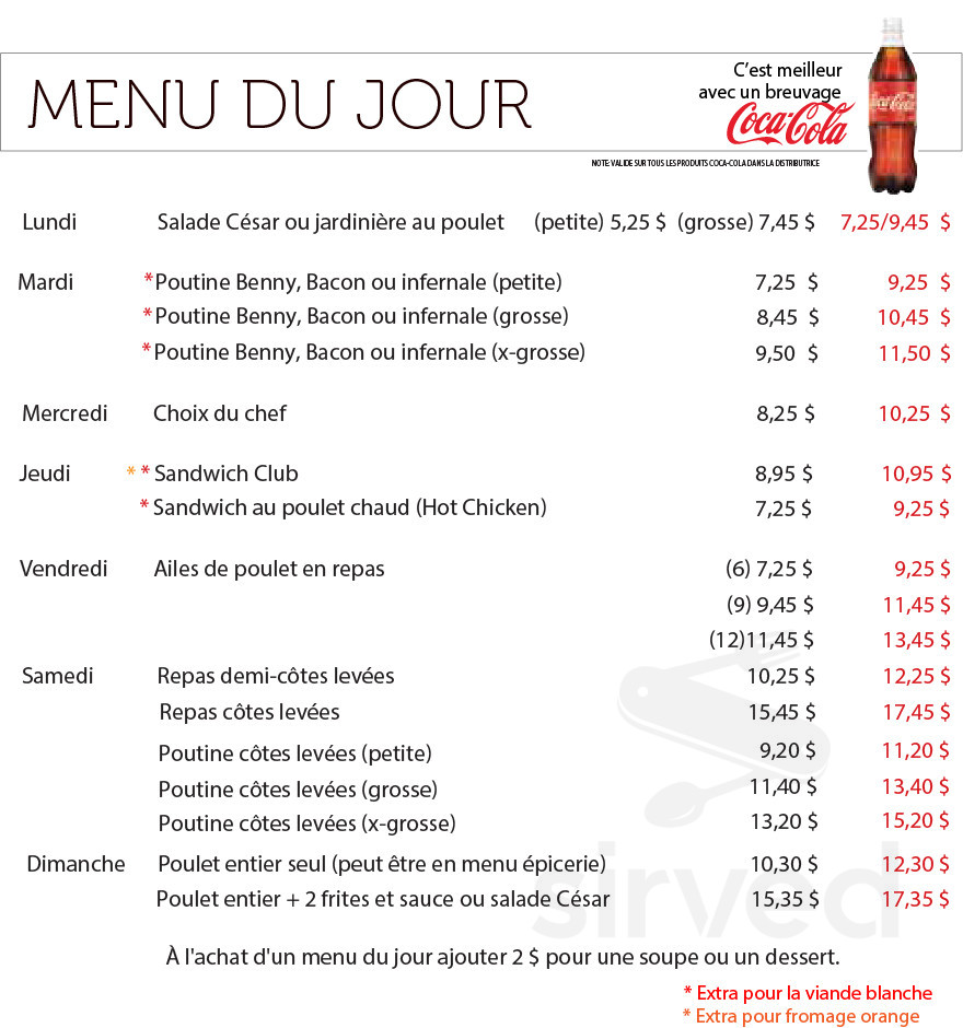 Menu for Ti-Coq Restaurant (Trois-Rivières-Ouest) in Trois-Rivières ...