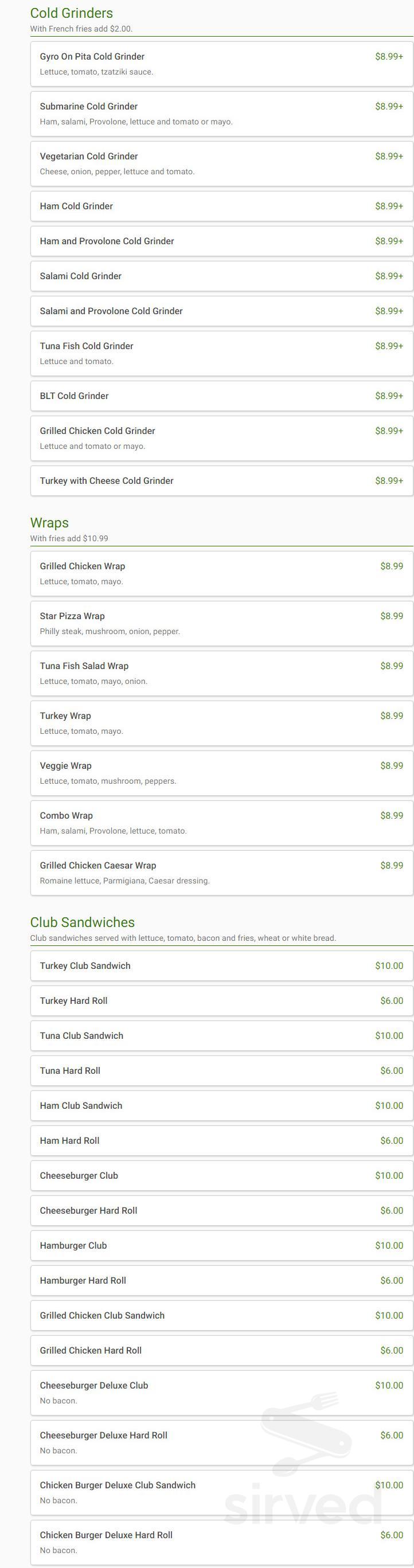 Star Pizza Restaurant menu in Stratford, Connecticut, USA