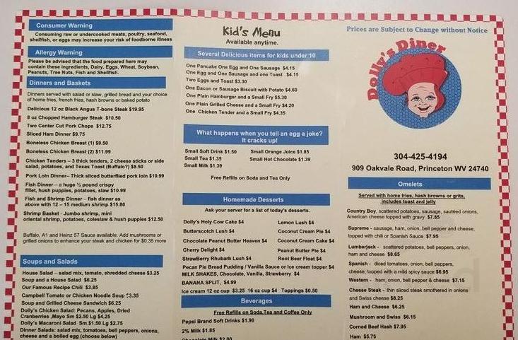 Dolly's Diner menu in Princeton, West Virginia, USA