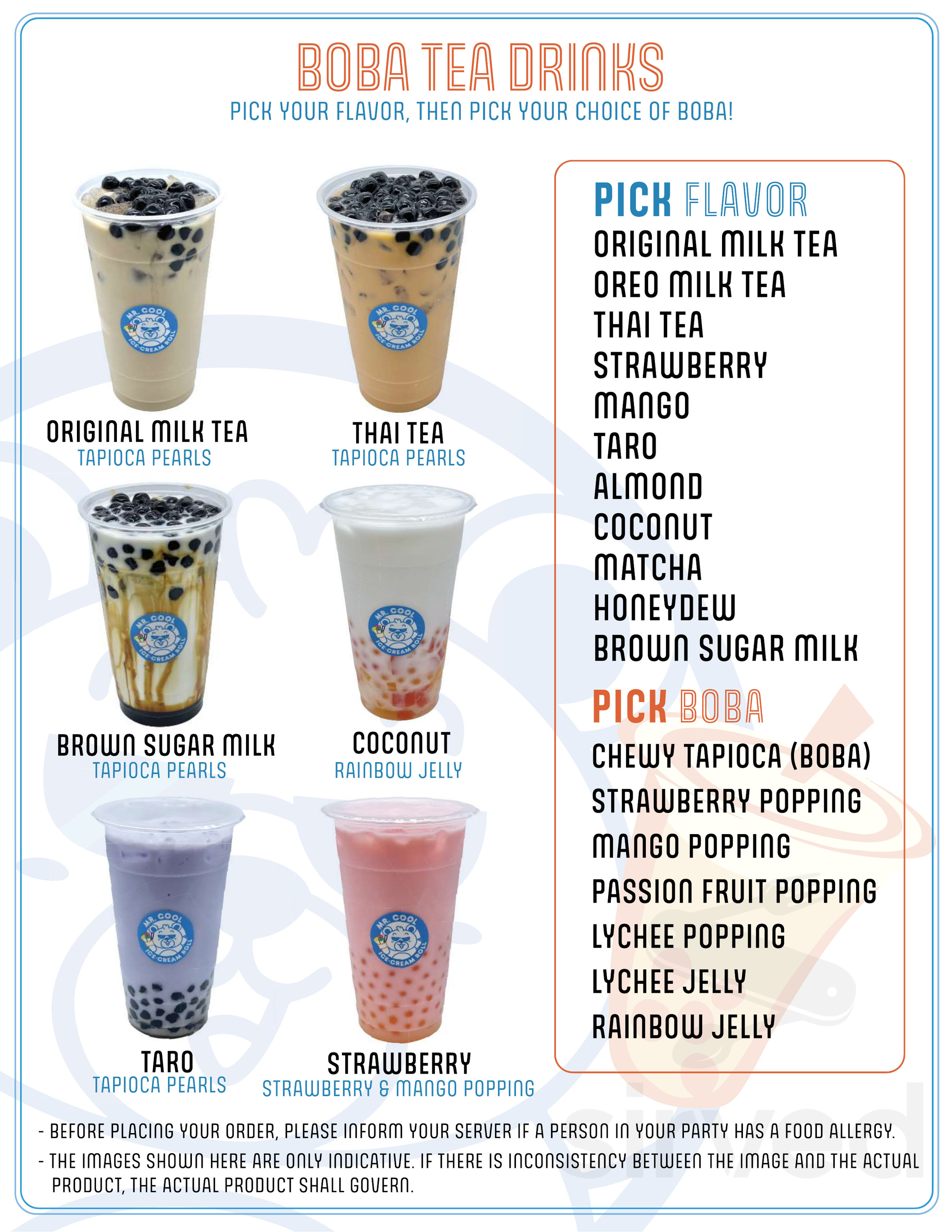 Mr. Cool Ice Cream & Boba Tea menu in Orlando, Florida, USA
