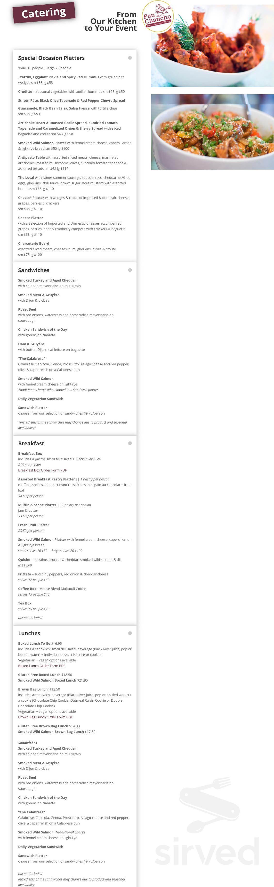 Menu for Pan Chancho Bakery & Café in Kingston, ON | Sirved