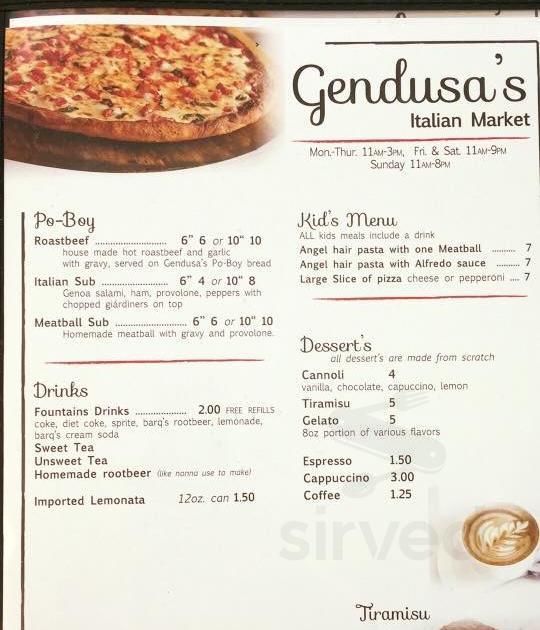 Gendusa's Italian Eatery menus in Kenner, Louisiana, United States