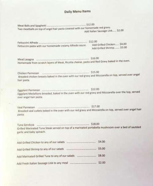 Gendusa's Italian Eatery menu in Kenner, Louisiana, USA