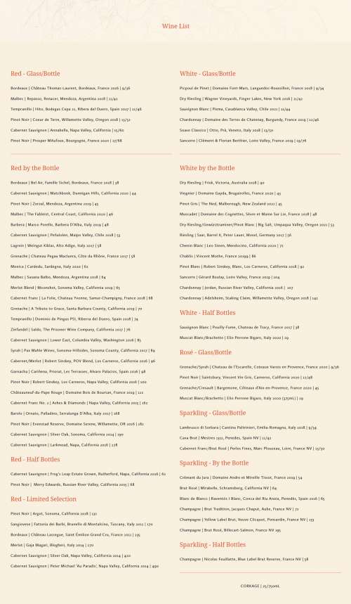 112 Eatery menu in Minneapolis, Minnesota, USA