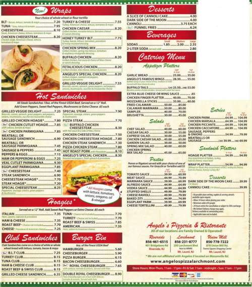Angelo's Pizzeria Larchmont menu in Mt Laurel Township, New Jersey, USA
