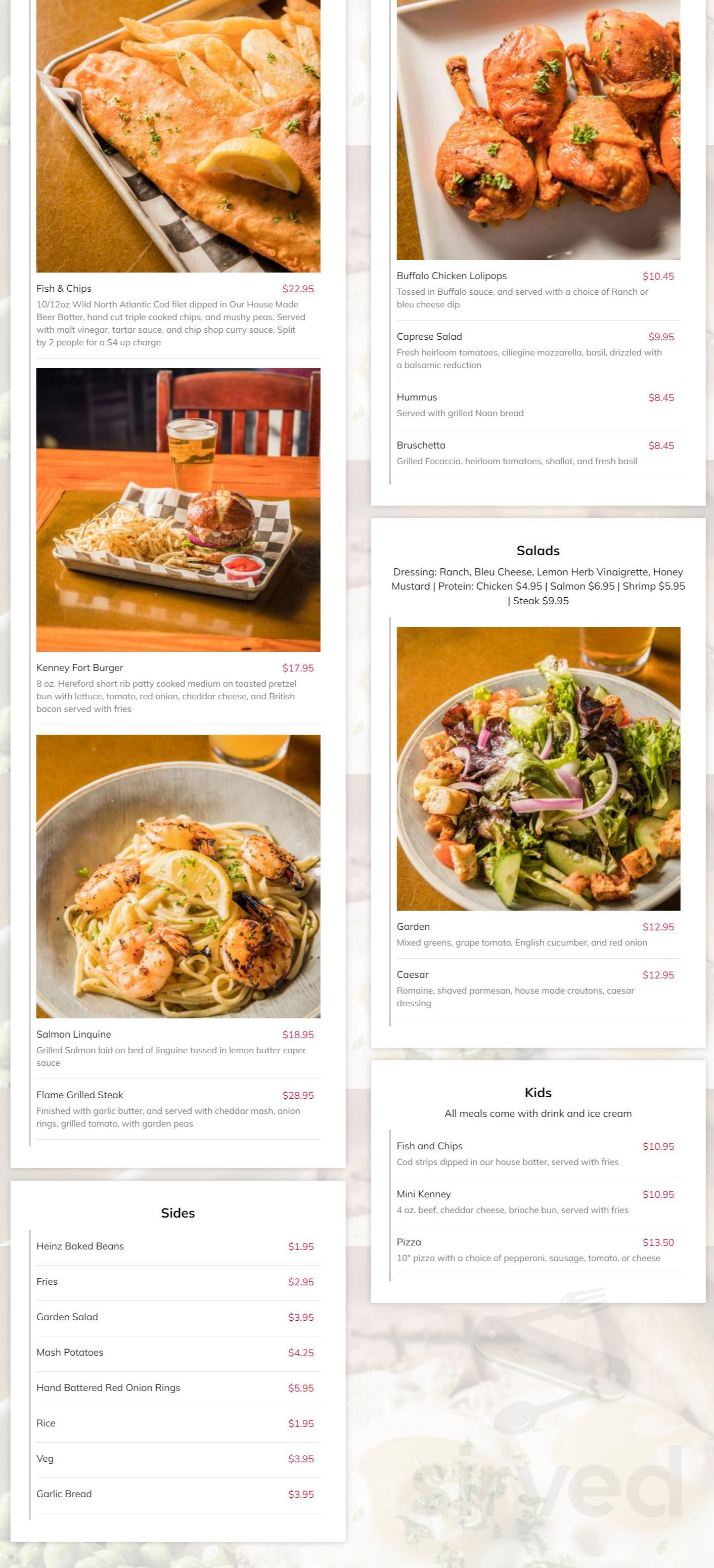 The Kenney Fort Pub menu in Round Rock, Texas, USA