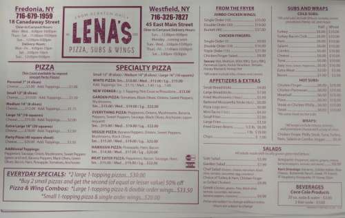 Lena's Pizza, Subs and Wings Westfield NY menu in Westfield, New York, USA