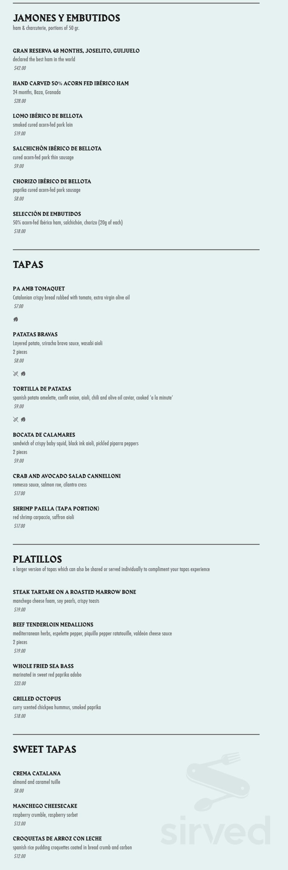 Menu - Toronto ON's Madrina Bar y Tapas | Sirved