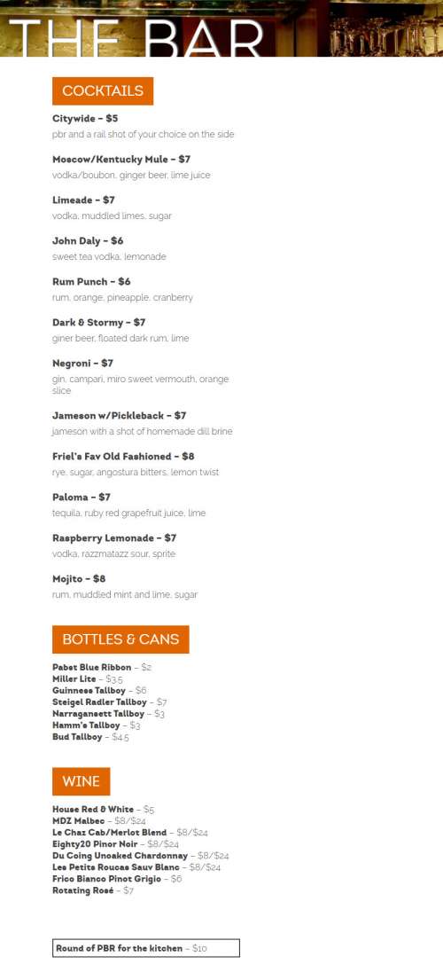 Home Sweet Home menu in Richmond, Virginia, USA