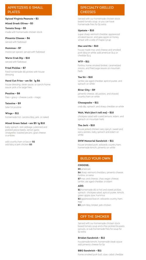 Home Sweet Home menu in Richmond, Virginia, USA