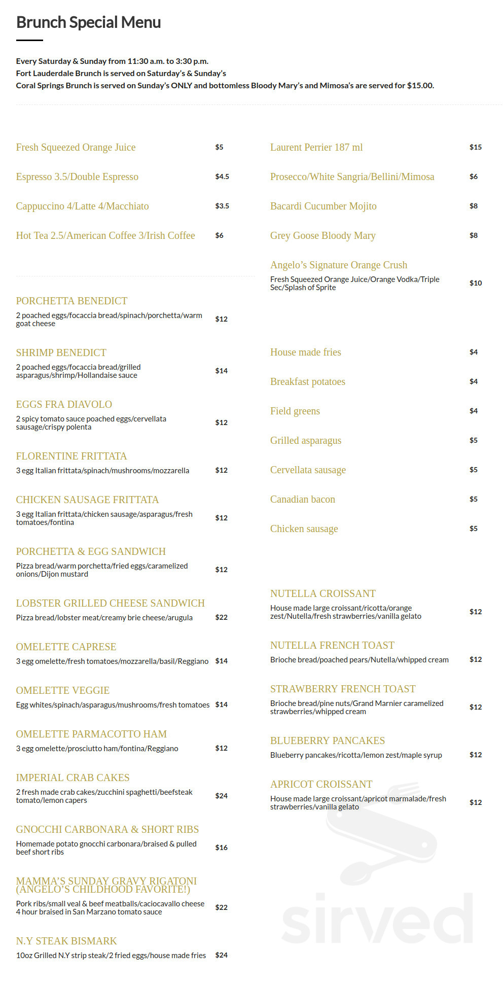 Menu - Fort Lauderdale FL's Angelo Elia Pizza, Bar, Tapas | Sirved