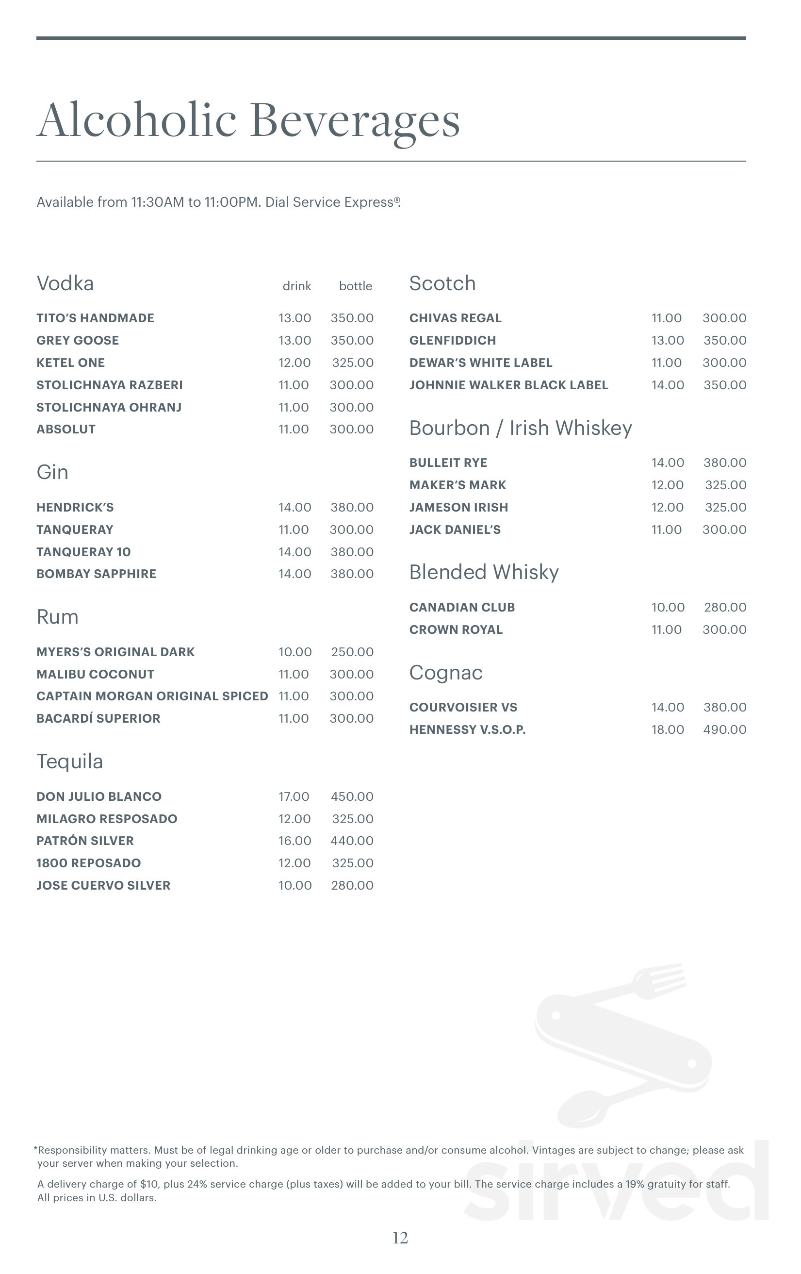 Menu for The Westin Philadelphia in Philadelphia, PA | Sirved
