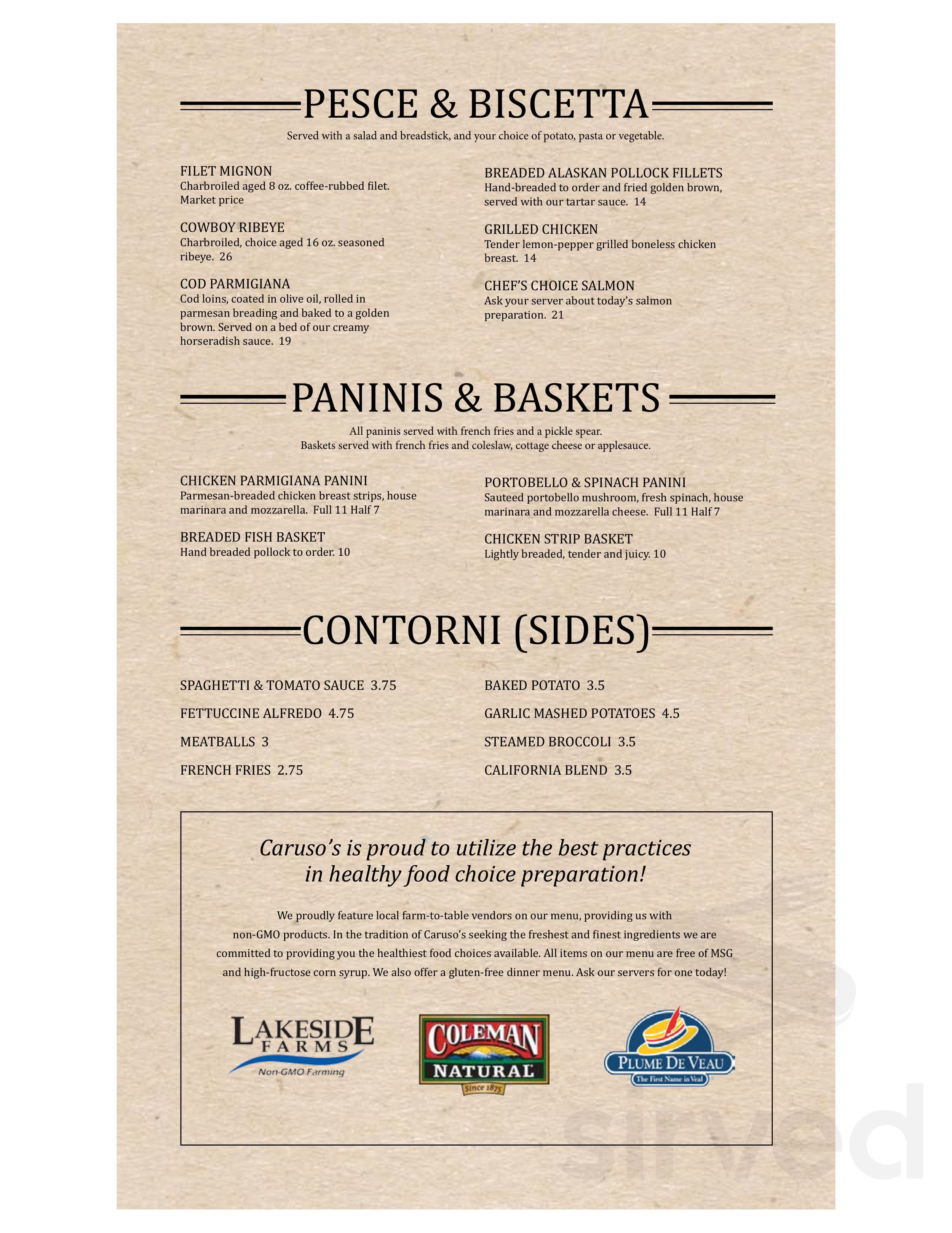 Caruso's Restaurant menus in Angola, Indiana, United States