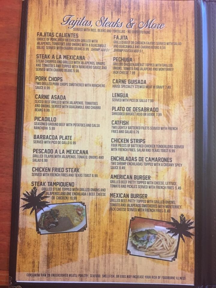 The Palm Cafe menu in New Braunfels, Texas, USA
