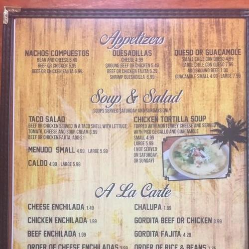 The Palm Cafe menu in New Braunfels, Texas, USA