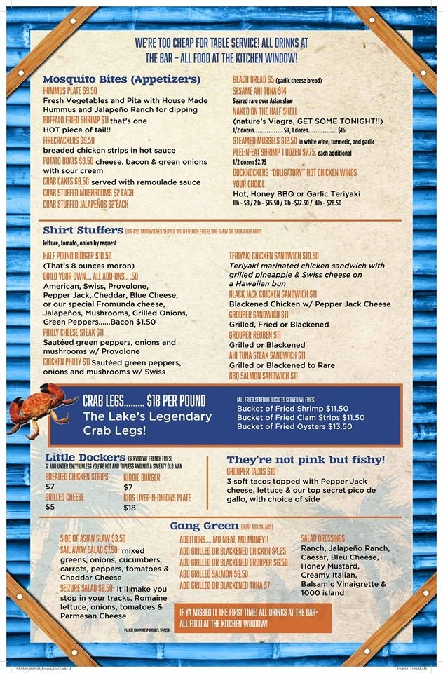 Menu for Docknockers Original in Lake Ozark, MO | Sirved