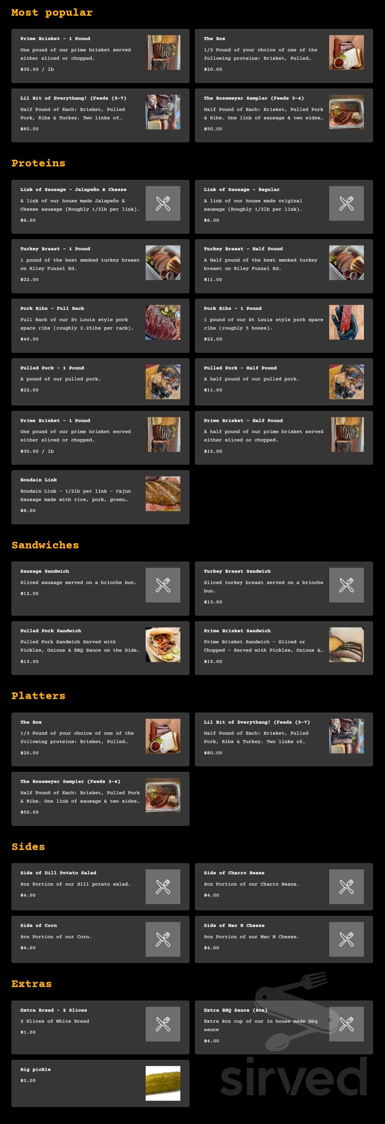 Rosemeyer Bar-B-Q (Food Truck) menu in Spring, Texas, USA