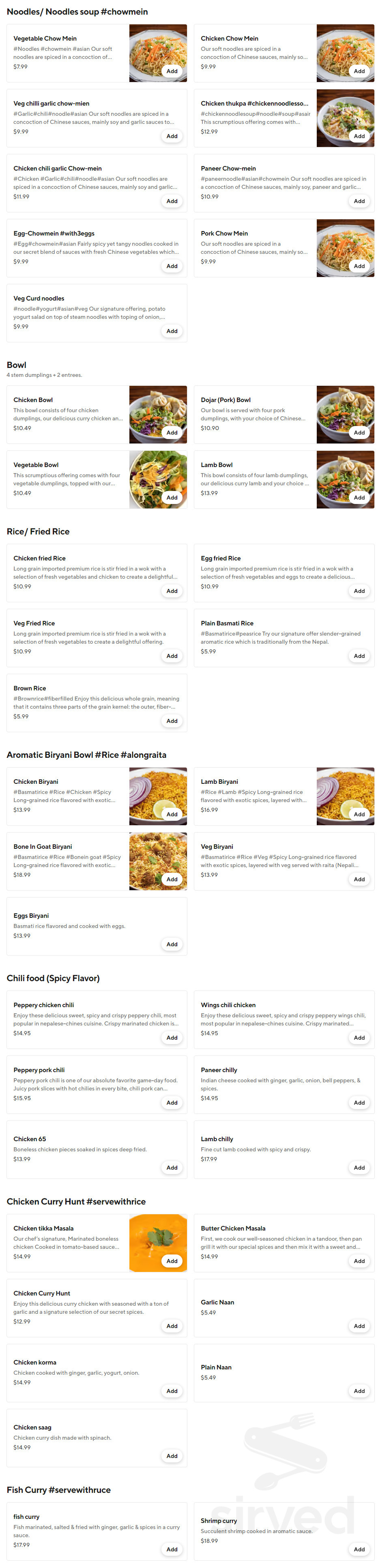 MOMO Factory menu in Chicago, Illinois, USA