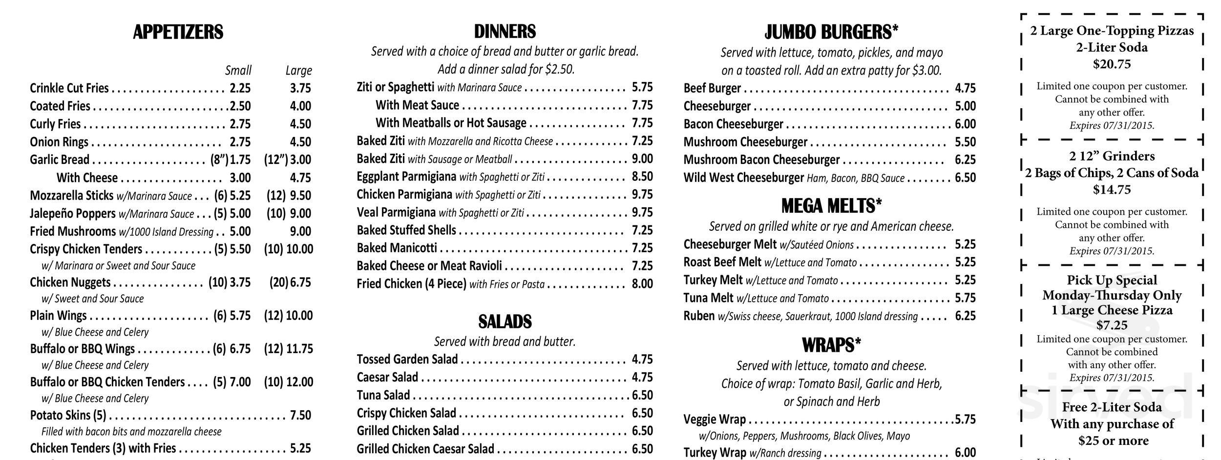 Menu - Ware MA's Villa's Pizzeria | Sirved