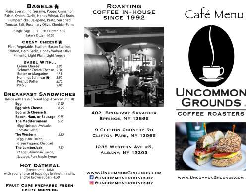 Uncommon Grounds Coffee & Bagels menu in Albany, New York, USA
