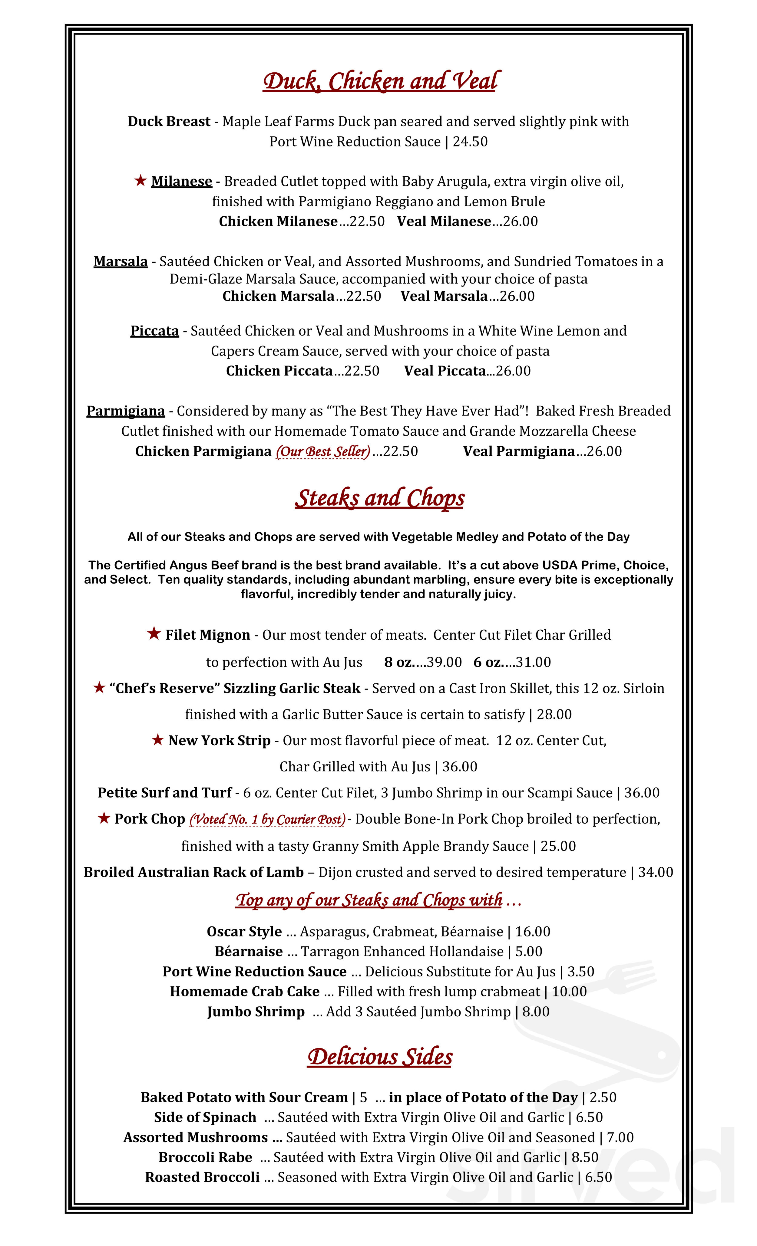 La Campagnola menu in Shamong, New Jersey, USA