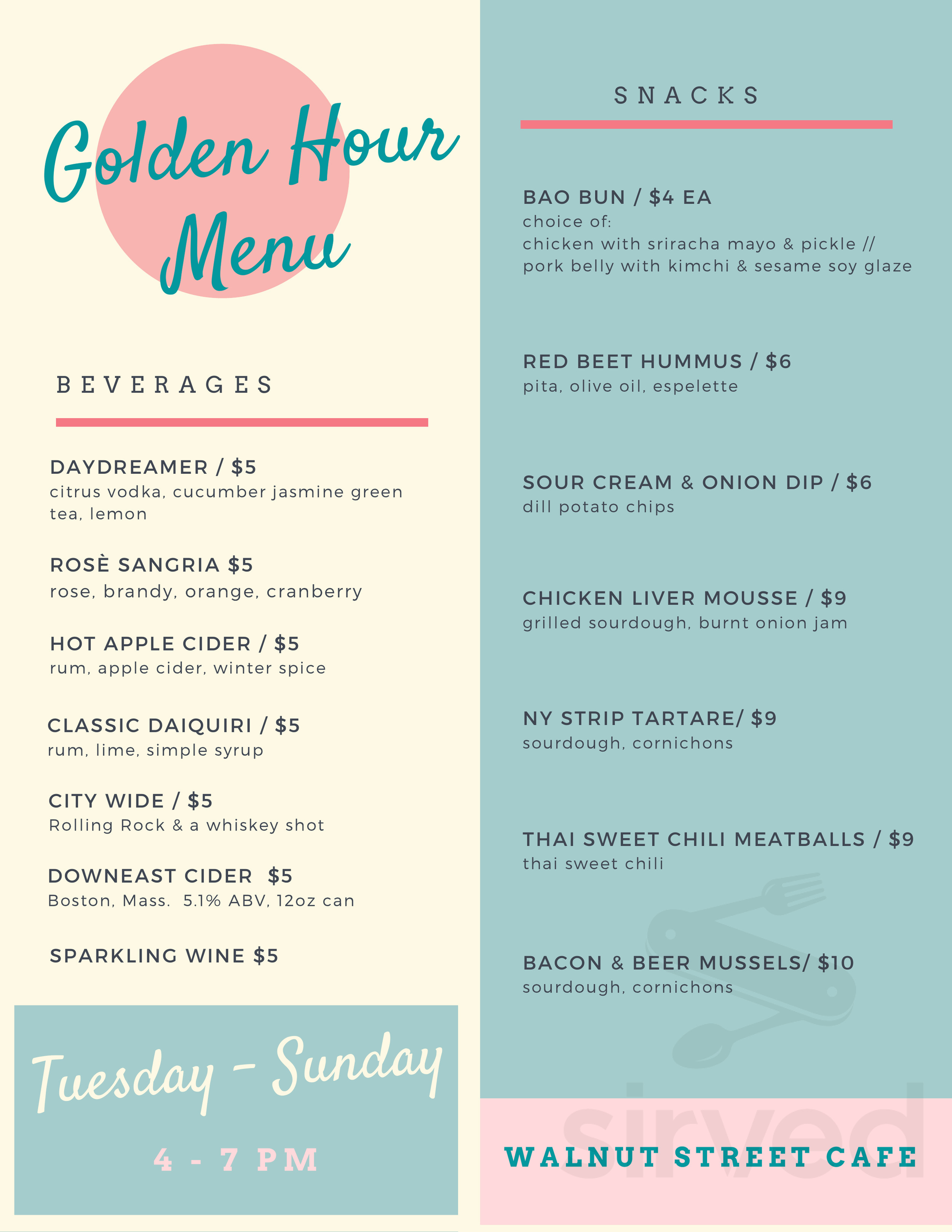 Menu - Philadelphia PA's Walnut Street Cafe | Sirved