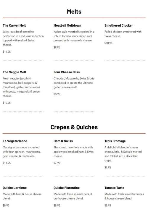 melt bistro menu in Woodstock, Georgia, USA