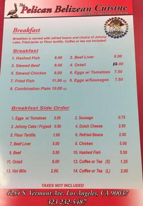 Pelican menu in Los Angeles, California, USA