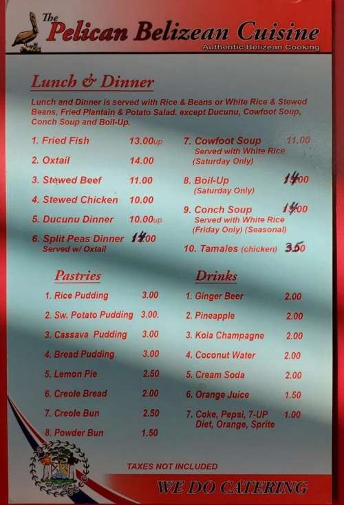 Pelican menu in Los Angeles, California, USA