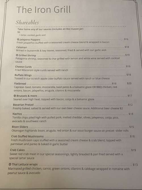 Iron Grill menu in Tonasket, Washington, USA