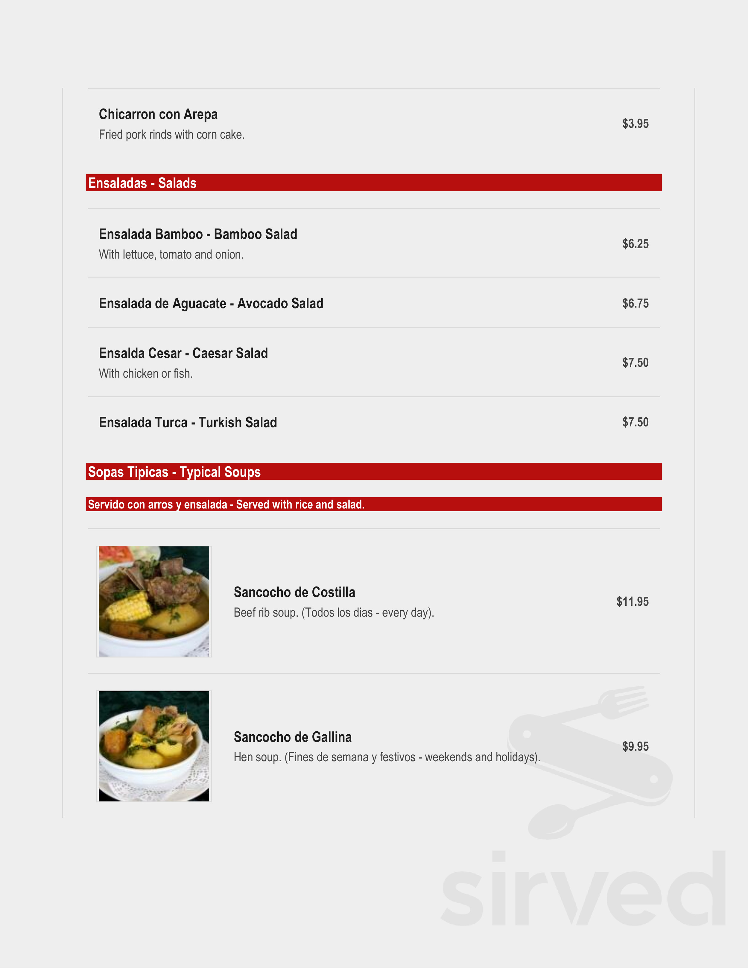Bamboo Miller Restaurant menus in Miami, Florida, United States