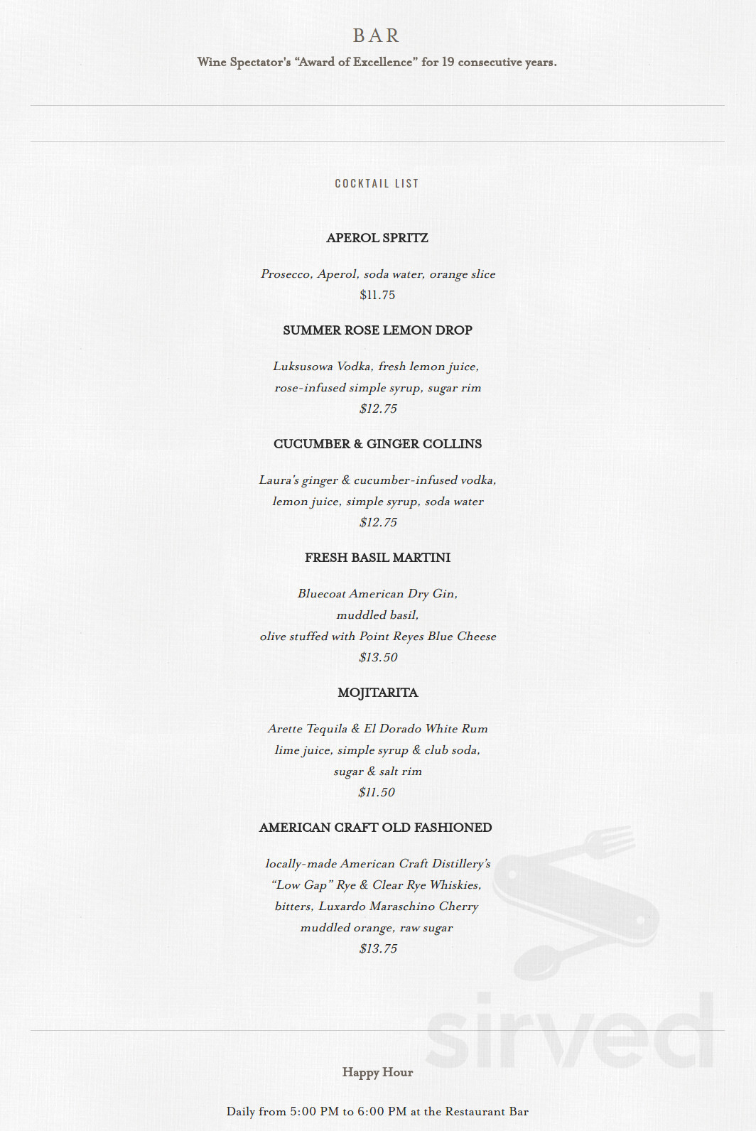 Menu - Albion CA's Albion River Inn Restaurant | Sirved