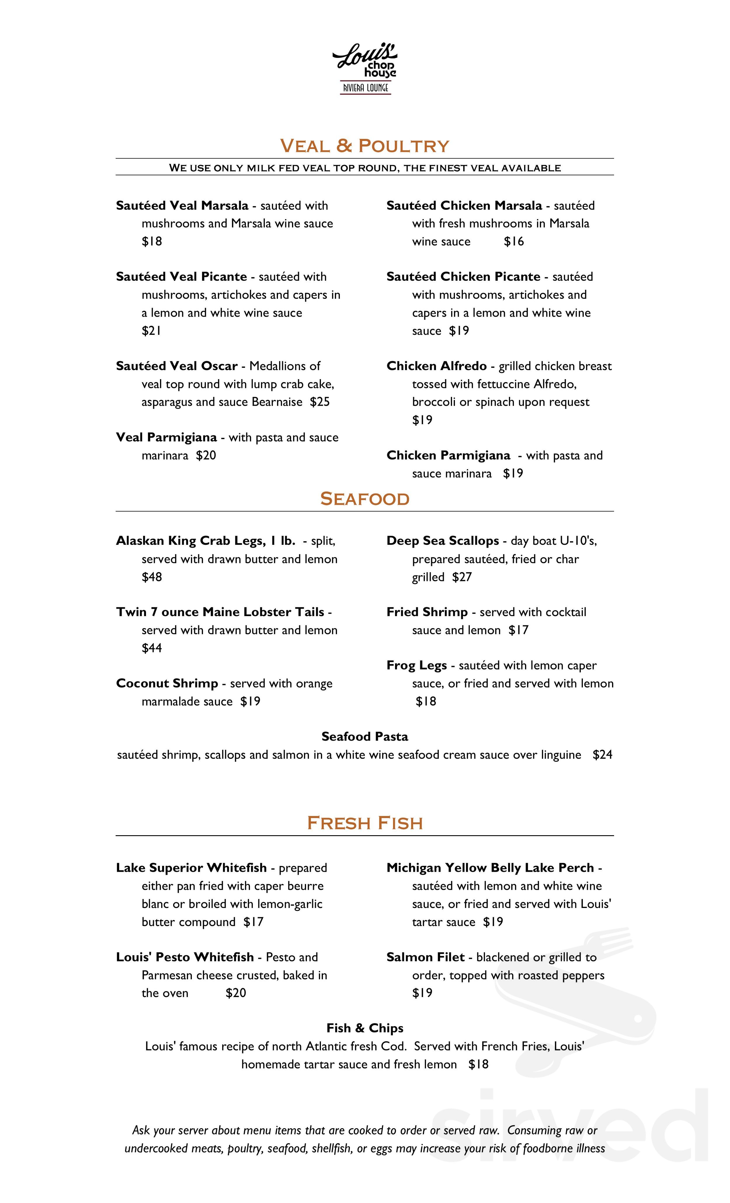 Louis' Chop House menus in New Baltimore, Michigan, United States
