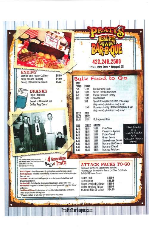 Pratt's BBQ, Catering & Honey Glazed Hams menu in Kingsport, Tennessee, USA