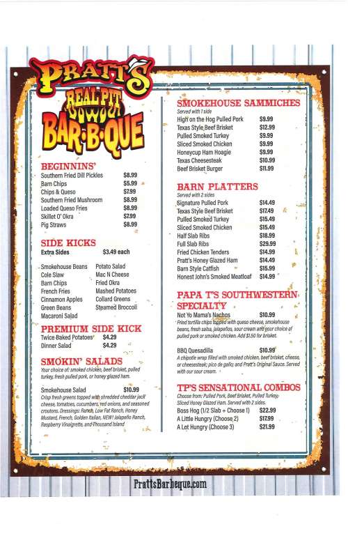 Pratt's BBQ, Catering & Honey Glazed Hams menu in Kingsport, Tennessee, USA