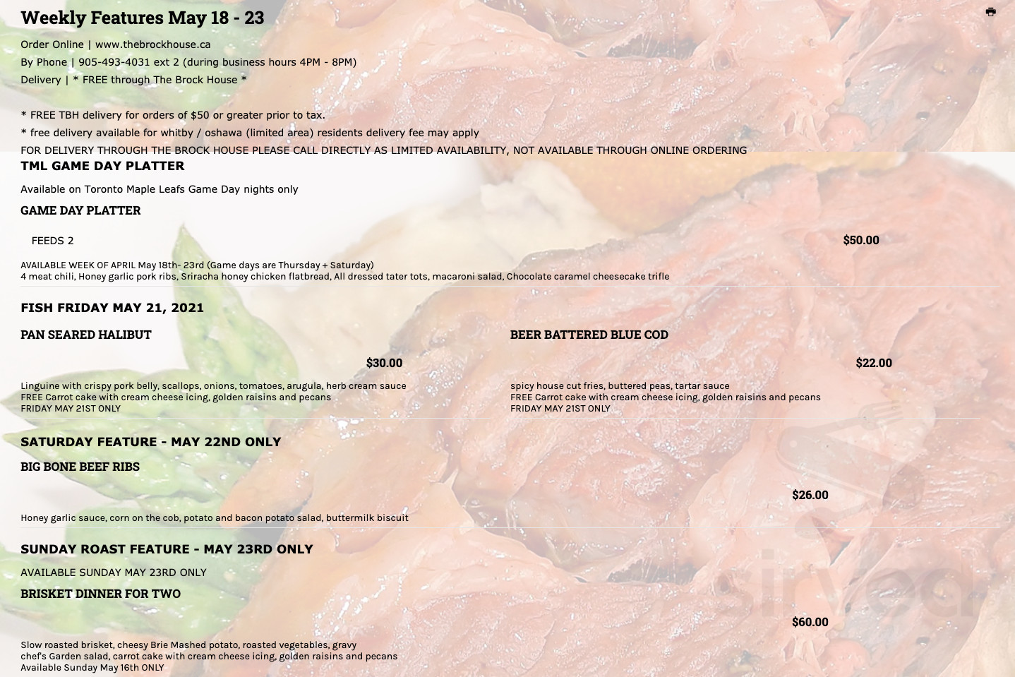Menu for The Brock House in Whitby, ON | Sirved