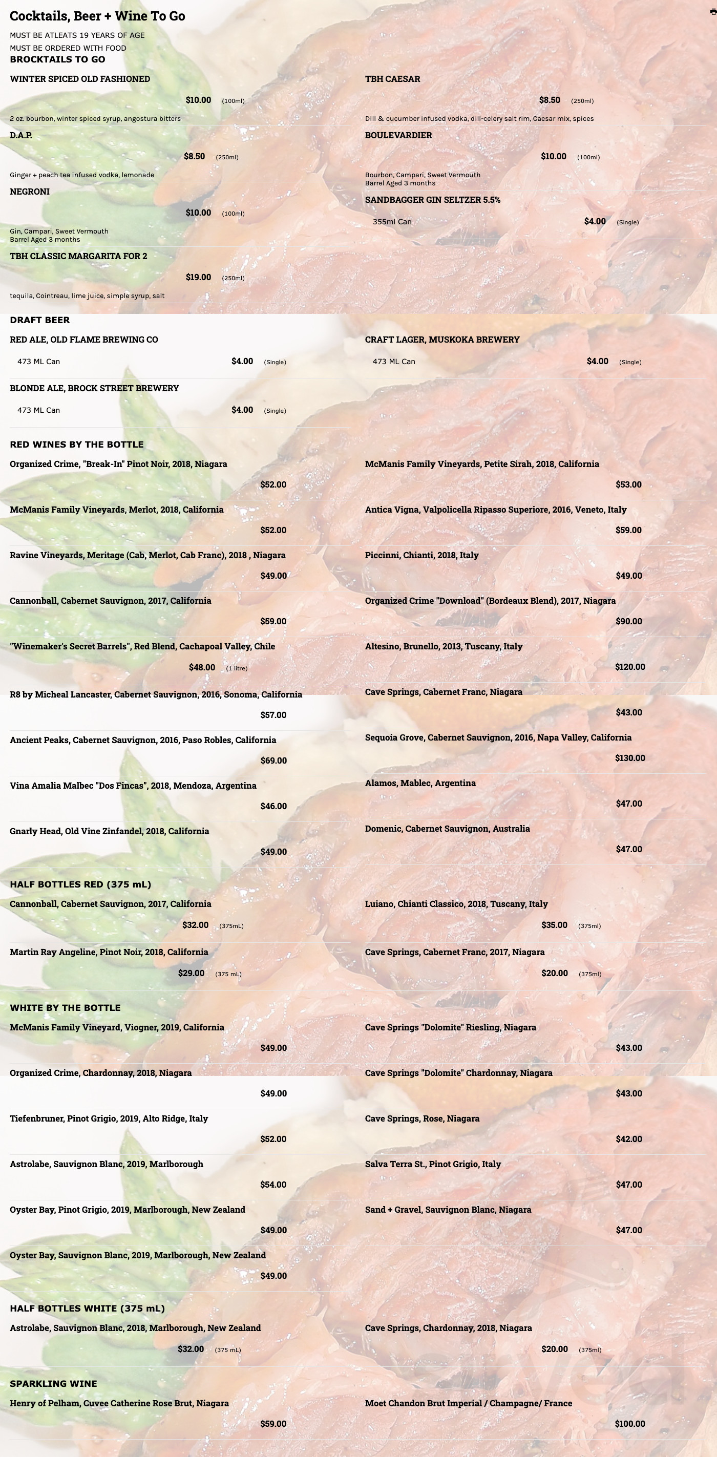 Menu for The Brock House in Whitby, ON | Sirved