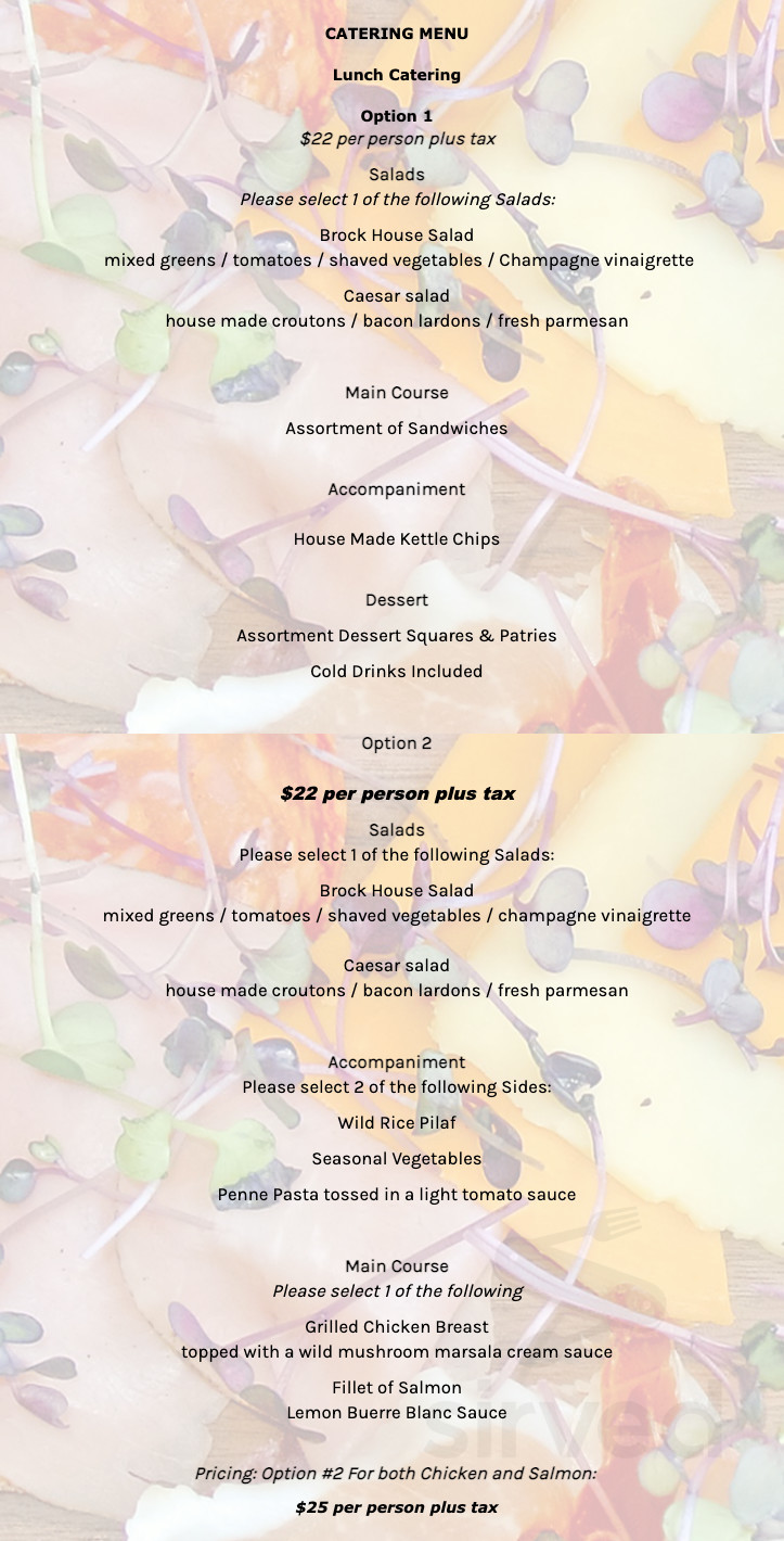 Menu for The Brock House in Whitby, ON | Sirved