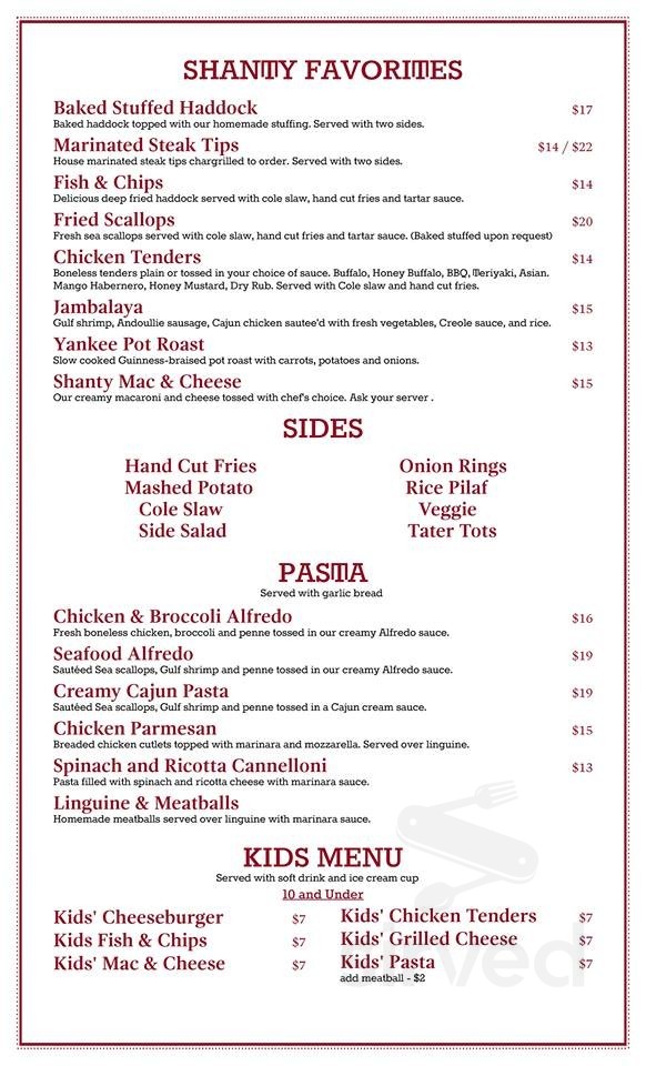 The Shanty Family Tavern menus in Portsmouth, New Hampshire, United States