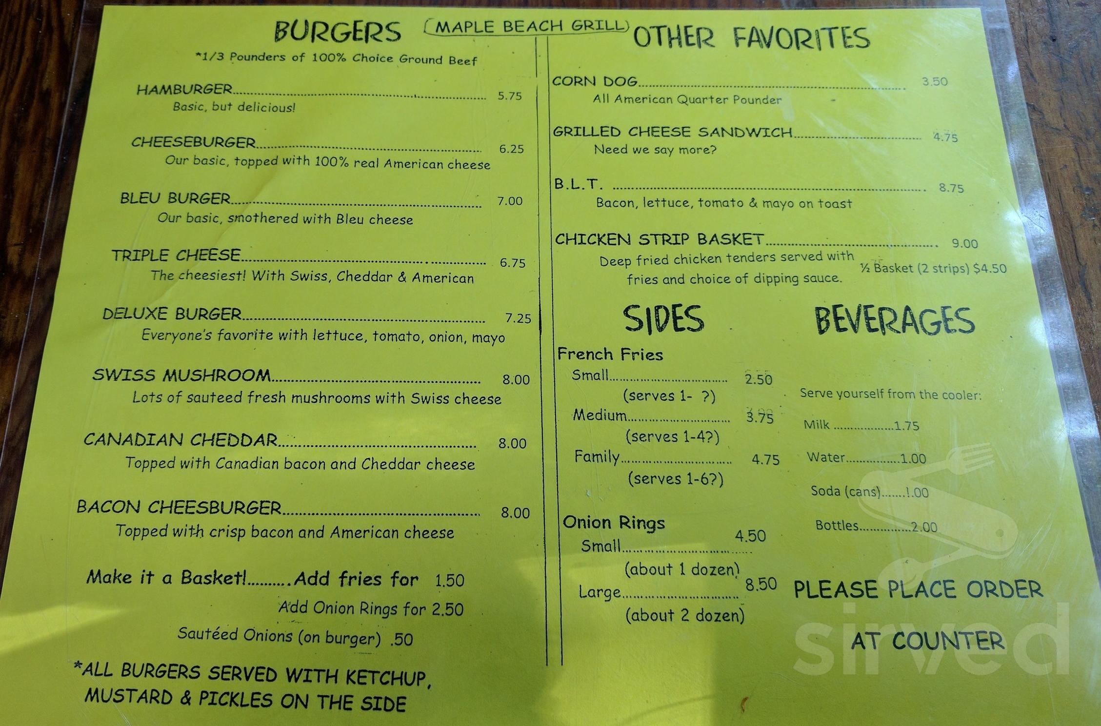Maple Beach Burgers menus in Pelican Rapids, Minnesota, United States