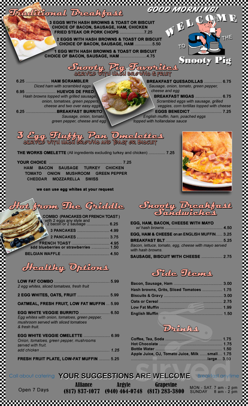 Snooty Pig Cafe menu in Argyle, Texas, USA