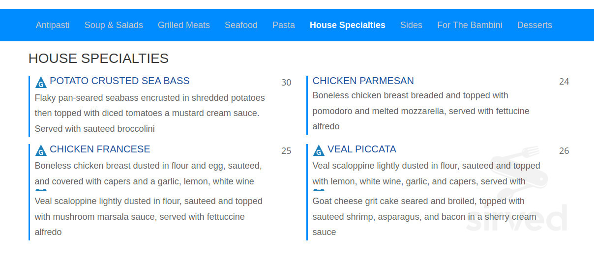 Rena's Italian Fishery & Grill menu in Alpharetta, Georgia, USA