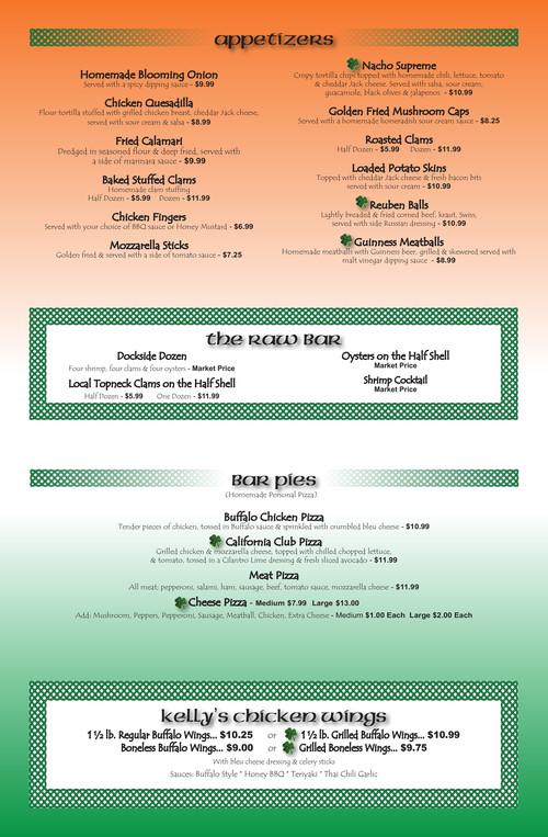 Kelly's Tavern menu in Neptune City, New Jersey, USA