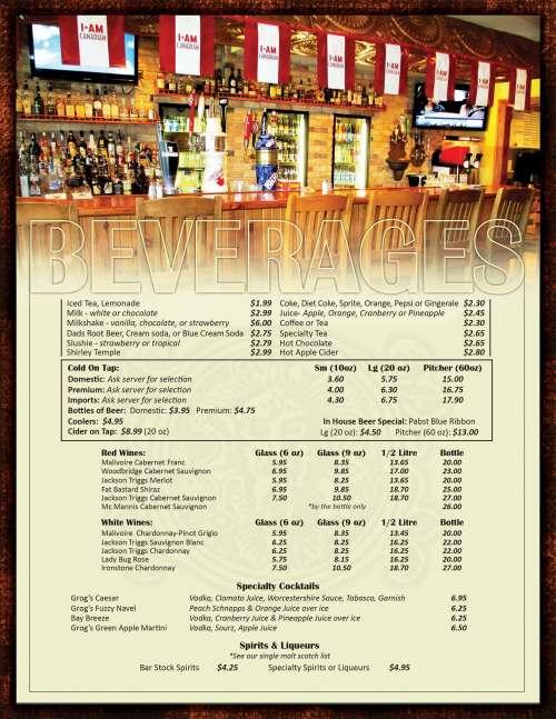 Grogs menu in Thedford, Ontario, Canada