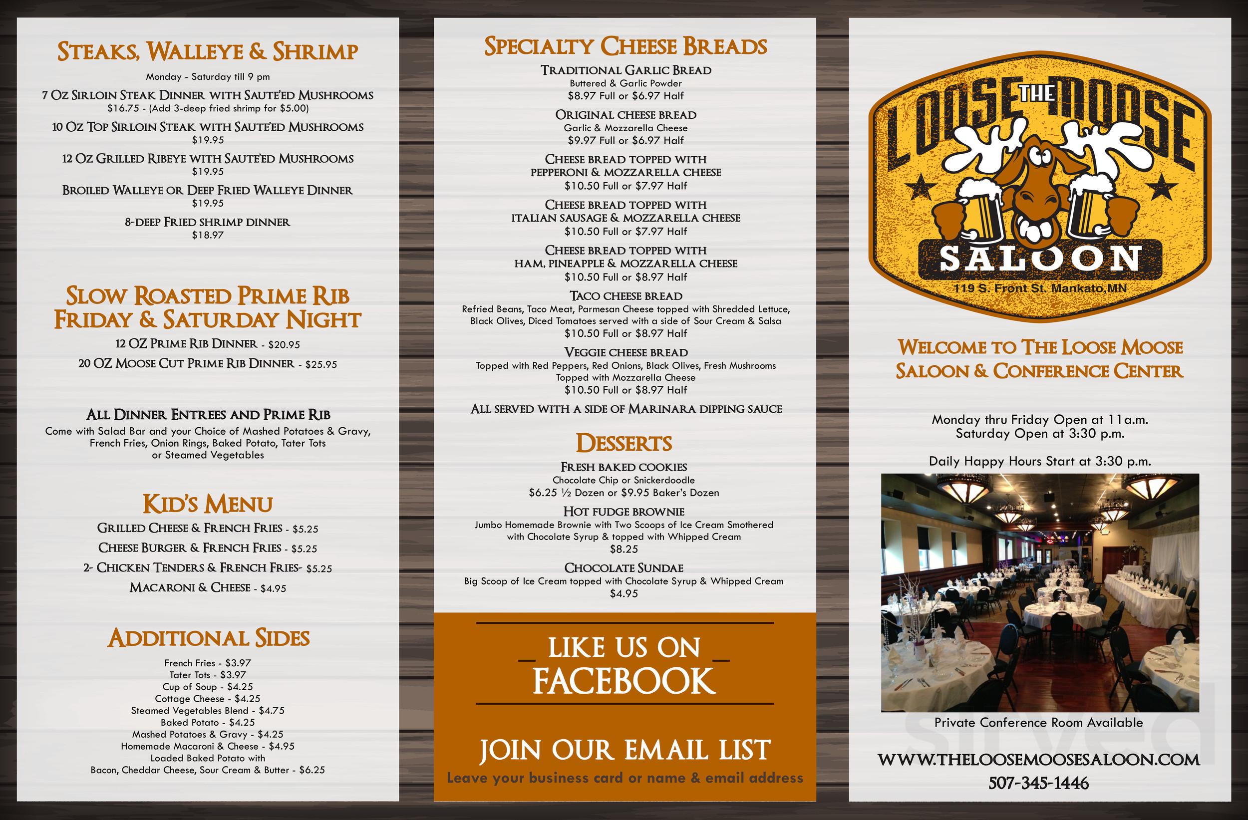 Loose Moose Saloon & Conference Center menu in Mankato, Minnesota, USA