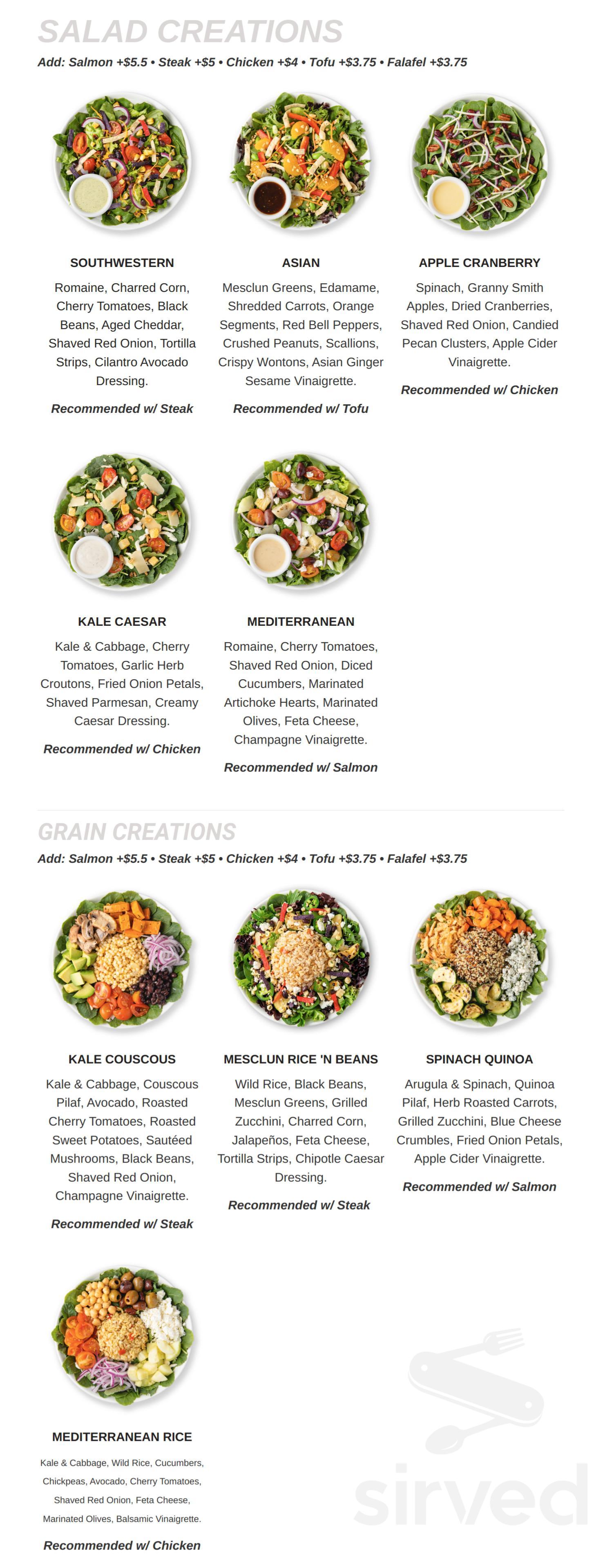 Grater Greens menu in San Diego, California, USA