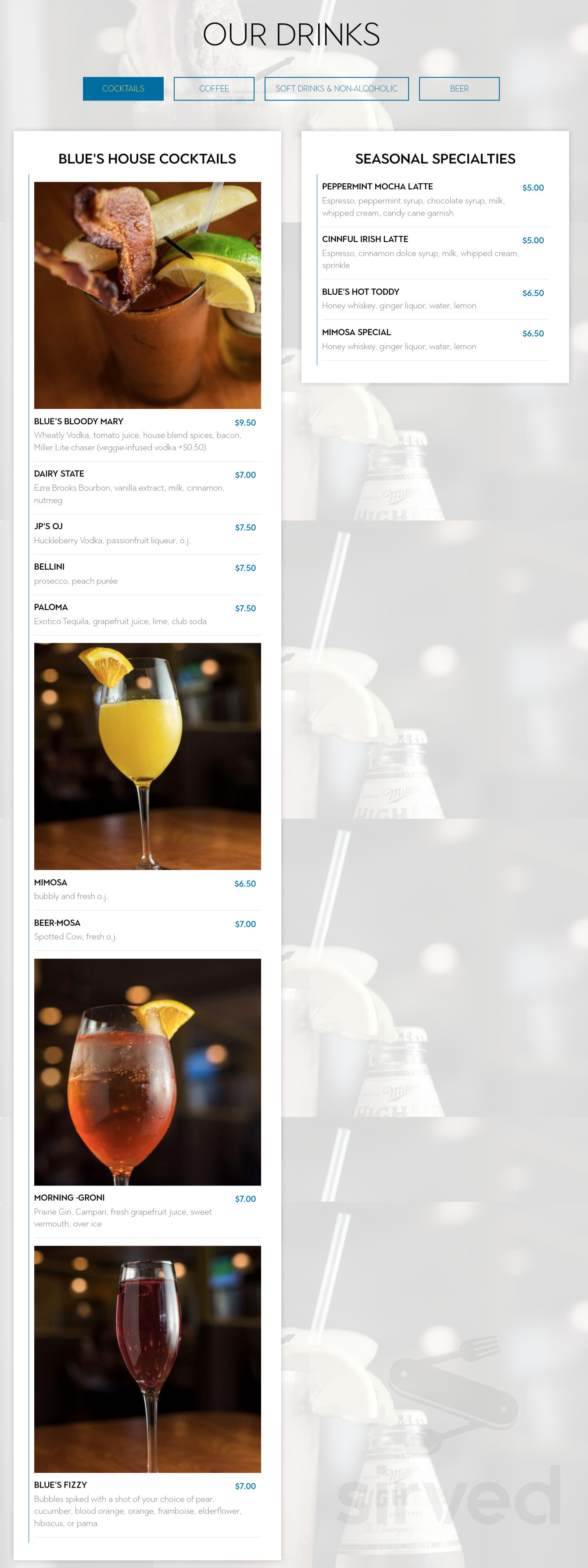 Blue's Egg menu in Milwaukee, Wisconsin, USA